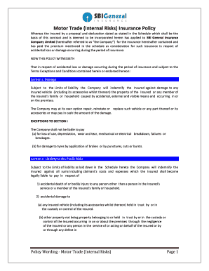 Fillable Online STANDARD POLICY FORM FOR MOTOR TRADE INTERNAL RISKS Fax ...