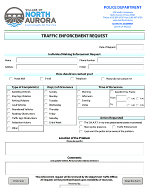 Fillable Online northaurora TRAFFIC ENFORCEMENT REQUEST ...