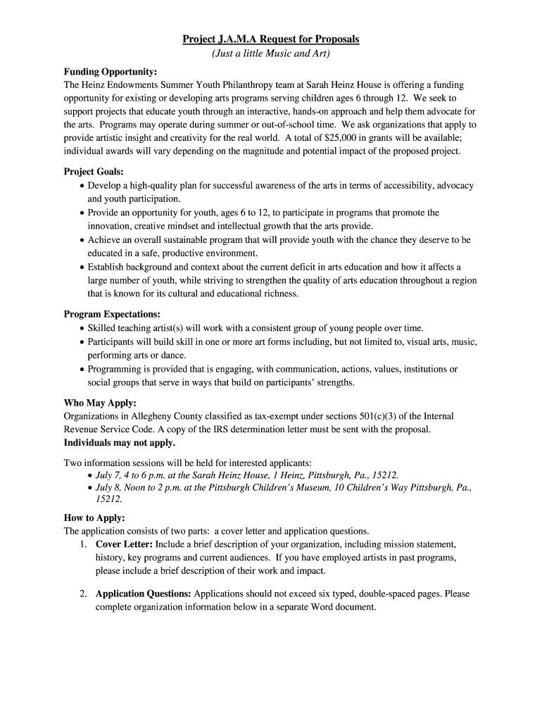 Fillable Online heinz Project JAMA Request for Proposals Just a little ...