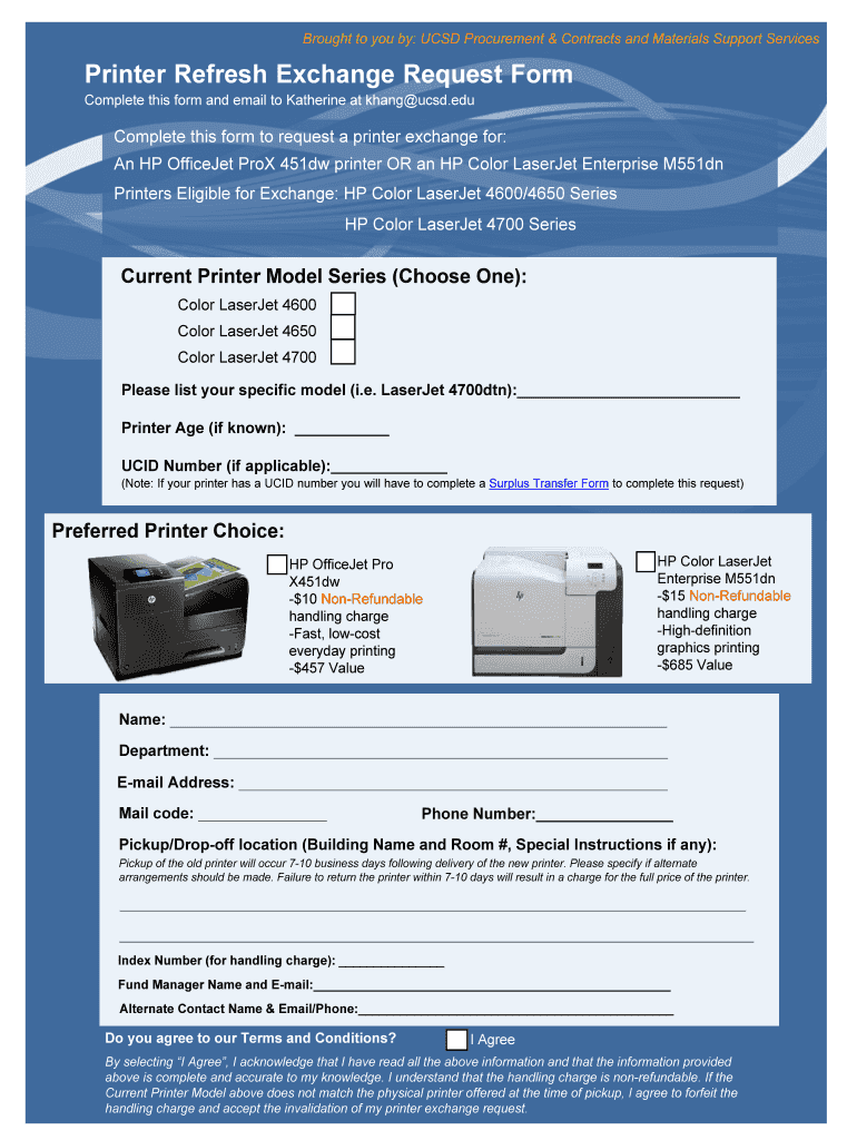 Fillable Online www-bfs ucsd Printer Refresh Exchange Request Form Fax ...