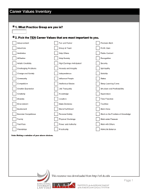 Fillable Online Career Values Inventory - IAALS Fax Email Print - pdfFiller