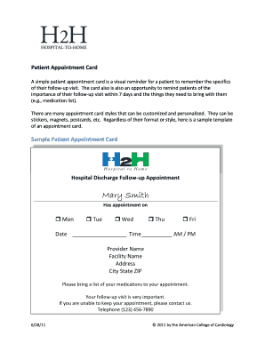 Fillable Online cvquality acc Patient Appointment Card ...