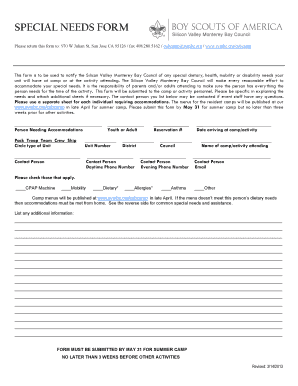 Fillable Online SPECIAL NEEDS FORM - svmbcorg Fax Email Print - pdfFiller