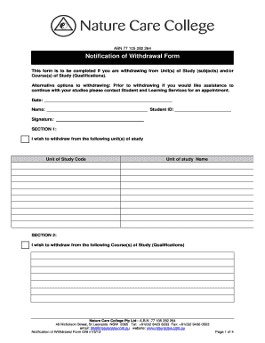 Fillable Online Notification of Withdrawal Form - naturecarecomau Fax ...