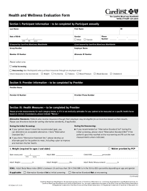 Fillable Online Health and Wellness Evaluation form ...