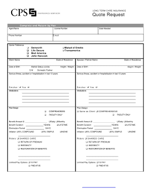 Fillable Online Quote Request - Life Insurance Annuities Long Term Care ...