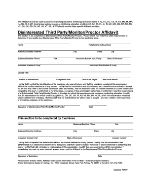 Fillable Online Disinterested Third PartyMonitorProctor Affidavit ...