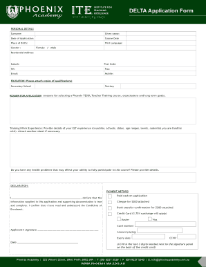 Fillable Online PHOENIX I T E DELTA Application Form Fax Email Print ...