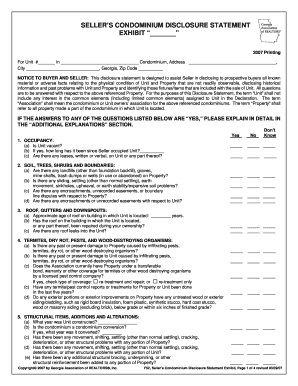 Fillable Online SELLERS CONDOMINIUM DISCLOSURE STATEMENT EXHIBIT ...