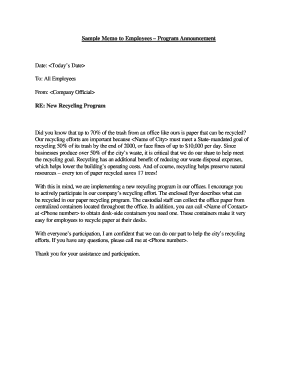 Fillable Online Sample Memo to Employees Program Announcement Fax Email ...