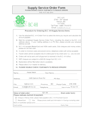 Fillable Online Supply Service Order Form Fax Email Print - pdfFiller