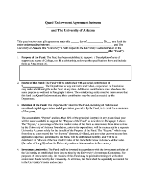 Fillable Online fso arizona Quasi-Endowment Agreement between and The ...