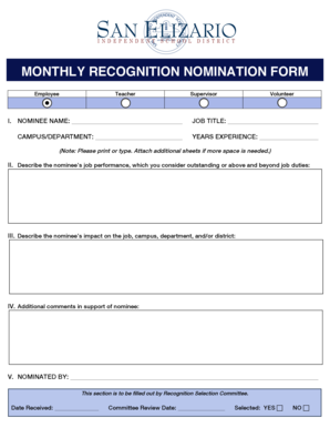 Fillable Online MONTHLY RECOGNITION NOMINATION FORM Fax Email Print - pdfFiller