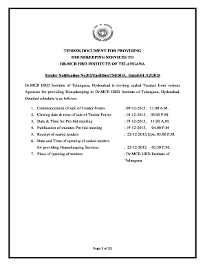Fillable Online TENDER DOCUMENT FOR PROVIDING HOUSEKEEPING SERVICES TO DR Fax Email Print ...