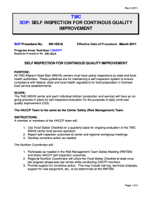 Fillable Online TMC SOP SELF INSPECTION FOR CONTINOUS QUALITY ...