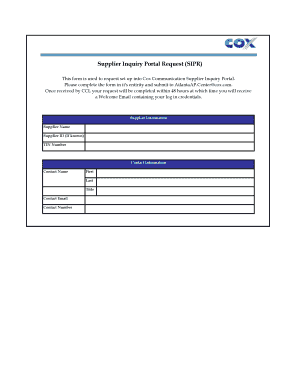 Fillable Online Supplier Inquiry Portal Request SIPR - Cox ...