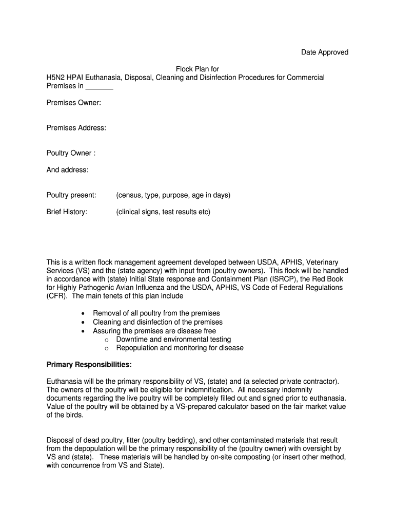 Fillable Online Date Approved Flock Plan for Premises in Premises ...