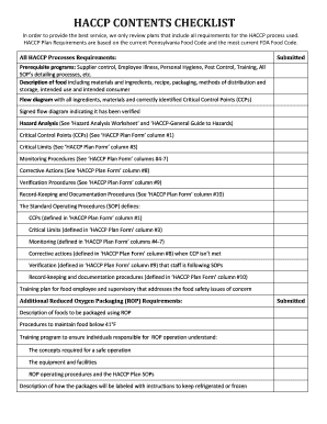 Fillable Online HACCP CONTENTS CHECKLIST Fax Email Print - pdfFiller