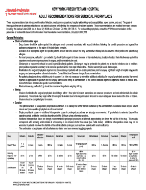 Fillable Online ADULT RECOMMENDATIONS FOR SURGICAL PROPHYLAXIS Fax ...