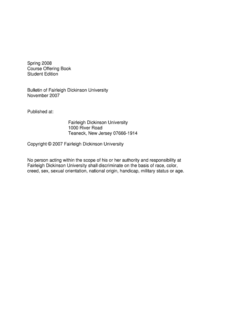 Fillable Online webadvisor fdu Bulletin of Fairleigh Dickinson ...