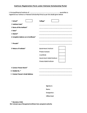 Fillable Online Institute Registration Form under National Scholarship ...