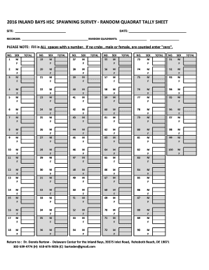 Fillable Online inlandbays 2016 Quadrat Tally Sheet 1 - inlandbaysorg ...