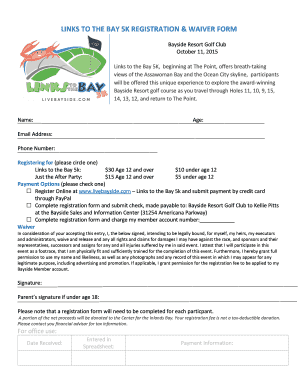 Fillable Online inlandbays LINKS TO THE BAY 5K REGISTRATION WAIVER FORM ...
