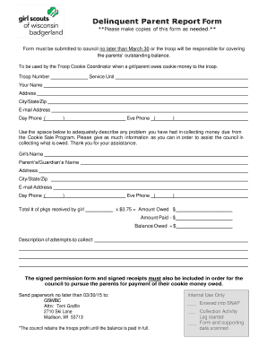 Fillable Online Delinquent Parent Report Form - gsbadgerlandorg Fax ...