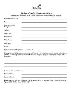 Fillable Online Technical Judge Nomination Form - miskillsusaorg Fax ...