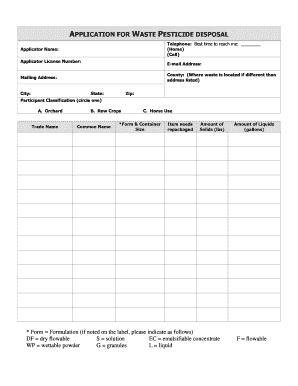 Fillable Online APPLICATION FOR WASTE PESTICIDE DISPOSAL Fax Email Print - pdfFiller