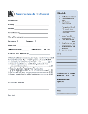 Fillable Online Recommendation to Hire Checklist - ddouglask12orus Fax Email Print - pdfFiller