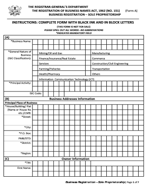 Fillable Online BUSINESS REGISTRATION SOLE PROPRIETORSHIP Fax Email Print - pdfFiller