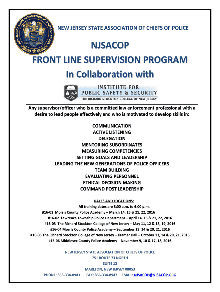 Fillable Online NJSACOP FRONT LINE SUPERVISION PROGRAM In Collaboration ...