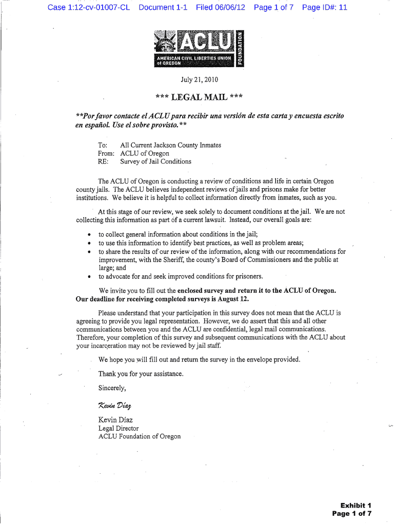 Fillable Online LEGAL MAIL - ACLU of Oregon Fax Email Print - pdfFiller
