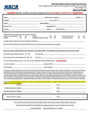 Fillable Online Health bFormb - NACA Fax Email Print - pdfFiller