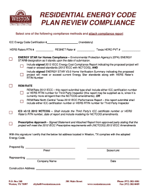 Fillable Online RESIDENTIAL ENERGY CODE PLAN REVIEW COMPLIANCE - Weston ...
