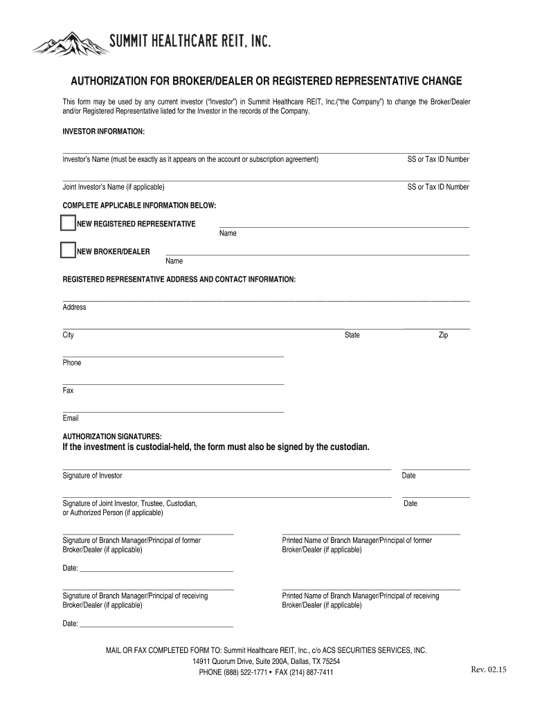 Fillable Online AUTHORIZATION FOR BROKERDEALER OR REGISTERED ...