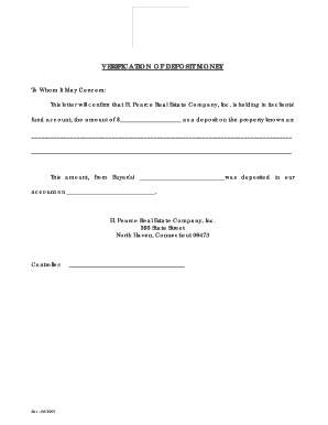 Fillable Online Selling - Verification of Deposit Moneydoc Fax Email ...