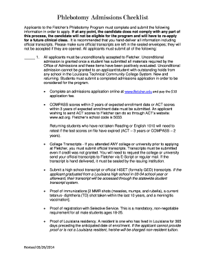 Fillable Online Phlebotomy Admissions Checklist Fax Email Print - pdfFiller