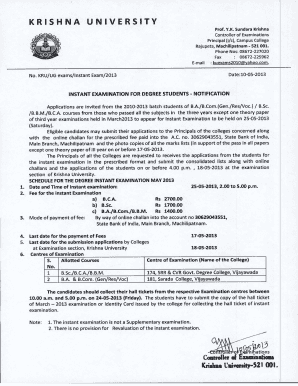 Fillable Online APPLICATION FOR DEGREE INSTANT EXAMINATION Fax Email ...