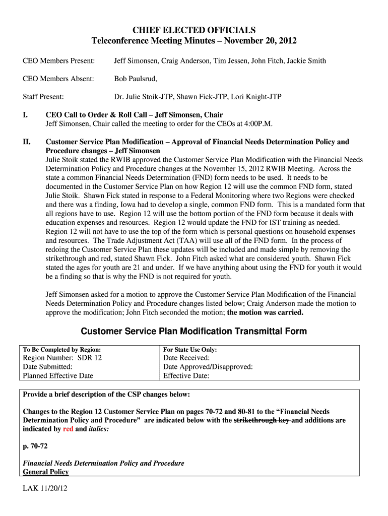 Fillable Online CHIEF ELECTED OFFICIALS Teleconference Meeting Minutes ...