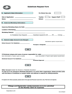 Fillable Online Substitute Request Form - sunrisesdca Fax Email Print ...