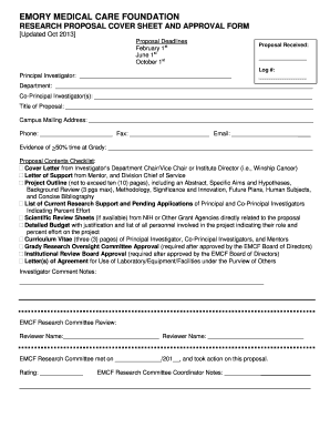 Fillable Online med emory RESEARCH PROPOSAL COVER SHEET AND APPROVAL ...