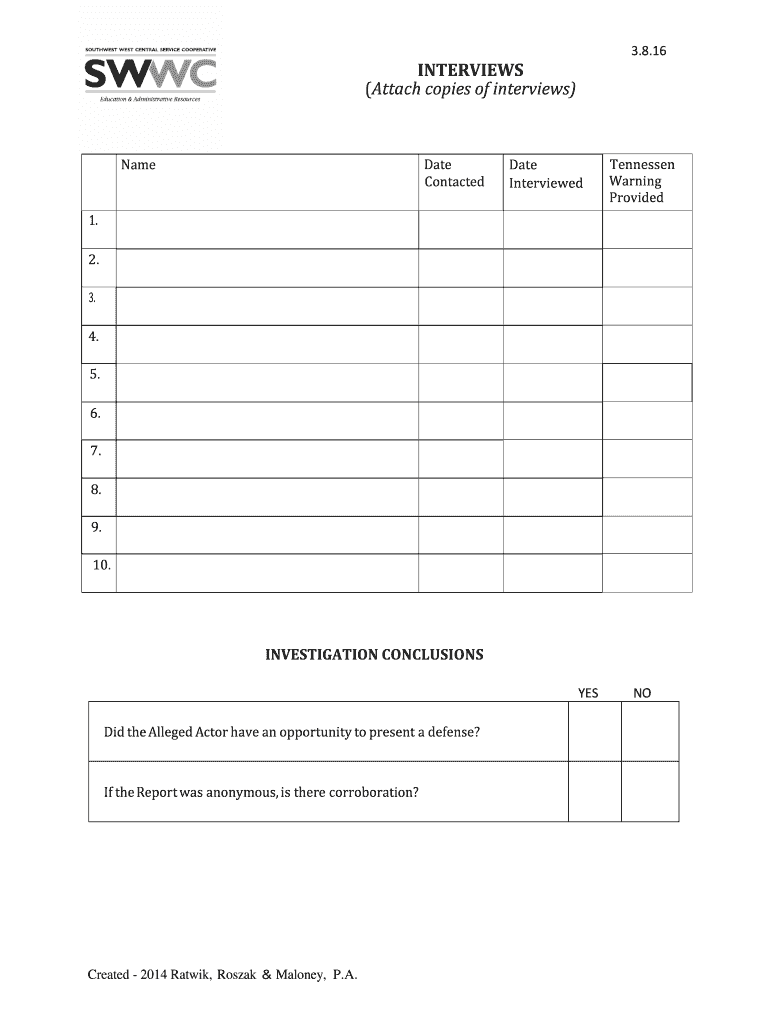 Fillable Online swsc INTERVIEWS Attach copies of interviews Fax Email ...