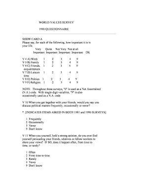 Fillable Online politicsir cass anu edu WORLD VALUES SURVEY SHOW CARD A ...