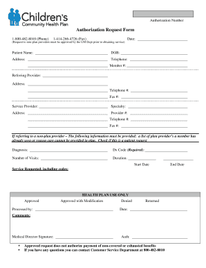 Fillable Online childrenscommunityhealthplan Authorization Request Form ...