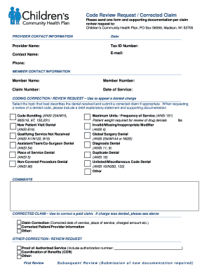 Fillable Online childrenscommunityhealthplan Code Review Request ...