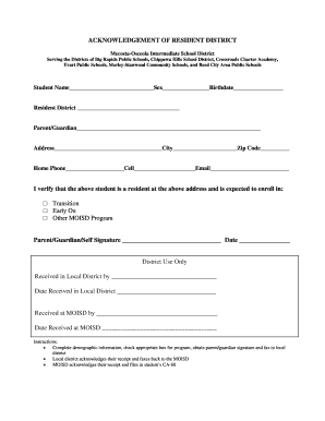 Fillable Online ACKNOWLEDGEMENT OF RESIDENT DISTRICT FORM - moisdorg ...