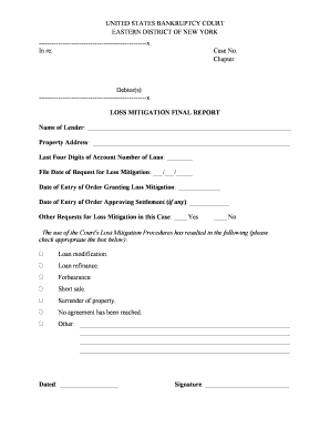 Fillable Online LOSS MITIGATION FINAL REPORT Fax Email Print - pdfFiller