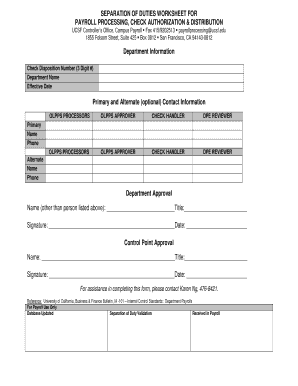 Fillable Online controller ucsf SEPARATION OF DUTIES WORKSHEET FOR ...